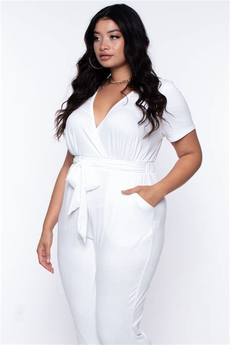 Curvy Sense Plus Size Alondra Cross Front Jumpsuit Ivory New Series