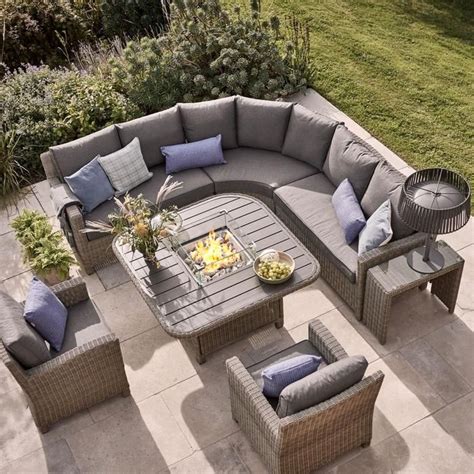 Kettler Palma Grande Corner Sofa Set With Fire Pit Table Rattan