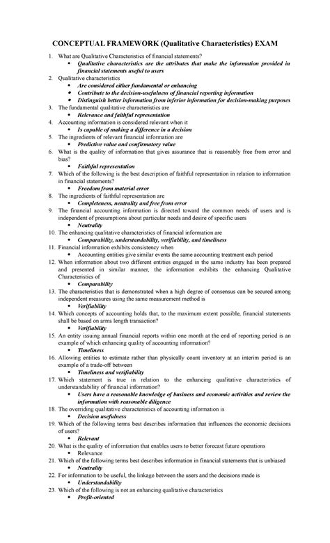 Conceptual Framework Qualitative Characteristics Exam Conceptual Framework Qualitative