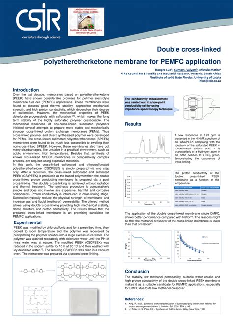 Pdf Double Cross Linked Polyetheretherketone Membrane For Pemfc Application
