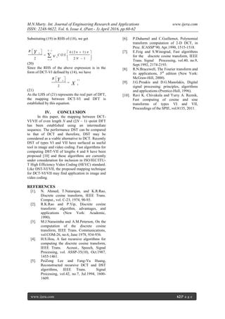 Mapping Between Discrete Cosine Transform Of Type VI VII And Discrete
