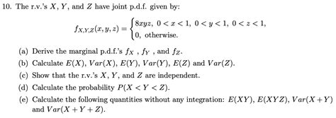 10 The Rvs X Y And Z Have Joint