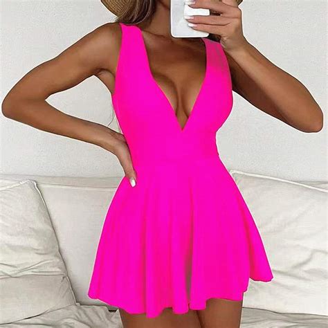 Vsssj One Piece Bikini Set For Women Deep V Neck Padded Push Up