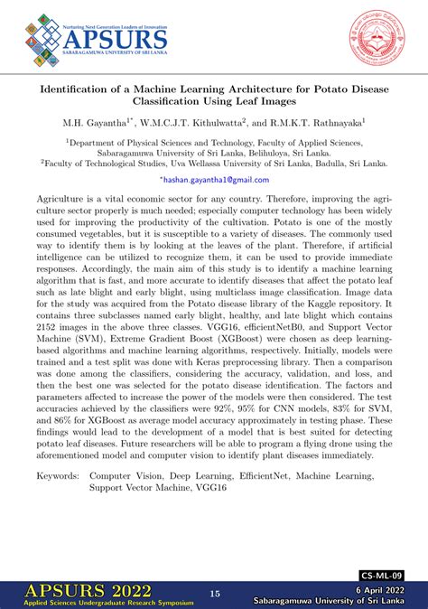 Pdf Identification Of A Machine Learning Architecture For Potato