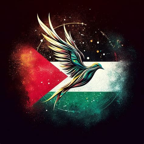 Premium AI Image Quality Vector Art Peaceful Dove Above Palestine Flag Israel Palestine
