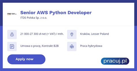 Oferta Pracy Senior Aws Python Developer Itds Polska Sp Z Oo Kraków