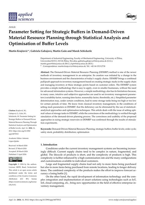 Pdf Parameter Setting For Strategic Buffers In Demand Driven Material Resource Planning