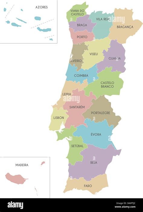 Vector Regional Map Of Portugal With Districts Autonomous Regions Or