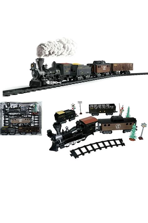 LRS STORE Süper Gerçekci Oyuncak Tren Seti Gerçek Buharlı Dev Boy Süper