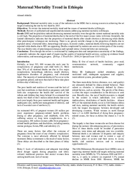 Pdf Maternal Mortality Trend In Ethiopia