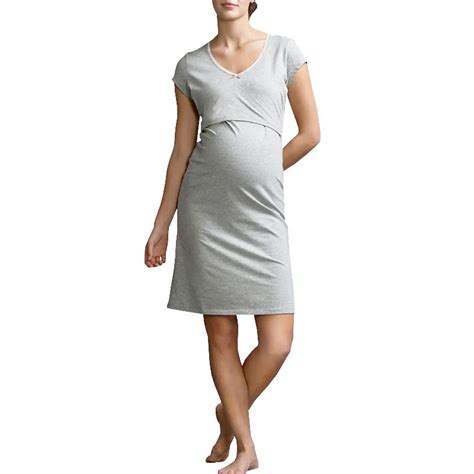 Short Sleeve Lace Neck Maternity Nursing Dresses Breastfeeding