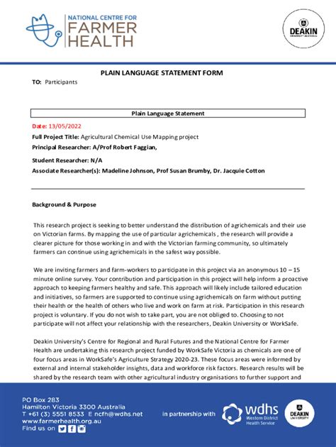 Fillable Online Plain Language Statement Form Fax Email Print Pdffiller