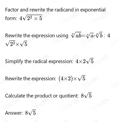 Solved Simplify 4sqrt 20 [algebra]