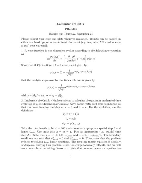 Computer Project 2 Computational Physics Phz 5156 Docsity