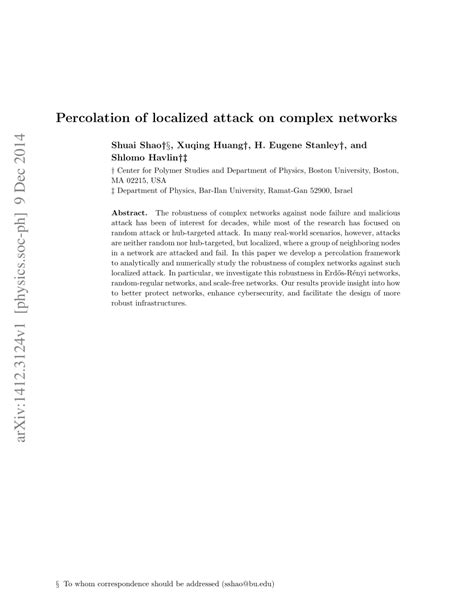 Pdf Percolation Of Localized Attack On Complex Networks