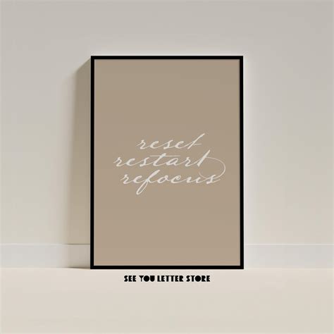 Reset Restart Refocus Print Motivational Wall Art Inspirational Quote