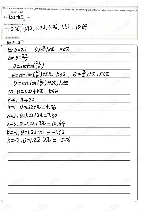 Solved Solve The Given Equation En Er Your Answers As A Comma Separated List Let K Be Any