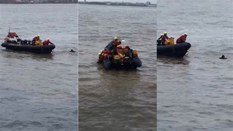 Dramatic Moment Rescuers Haul Woman Out Of Freezing Cold River To
