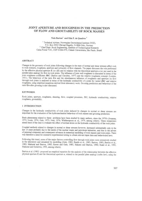 Pdf Joint Aperture And Roughness In The Prediction Of Flow And