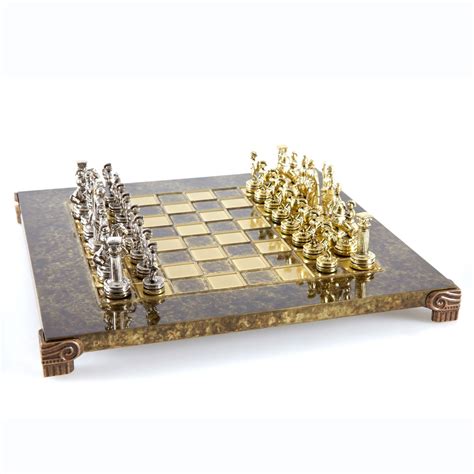 Greek Roman Period Chess Set With Goldsilver Chessmen And Bronze Ches