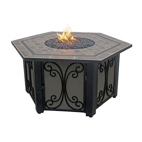 Endless Summer 41 In Hex Lp Fire Pit With Slate Tile And Wrought Iron