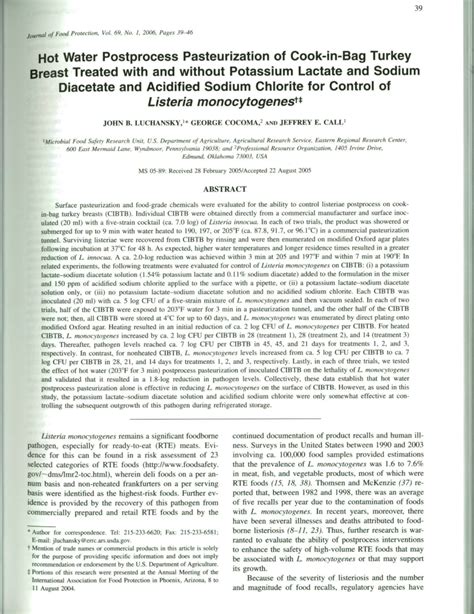 Pdf Hot Water Postprocess Pasteurization Of Cook In Bag Turkey Breast