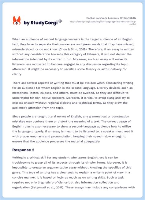 English Language Learners Writing Skills Free Essay Example