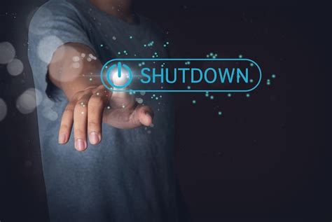 Premium Photo Man In Gray Shirt Click Shutdown Symbol Icon On Black Background Hand Choose