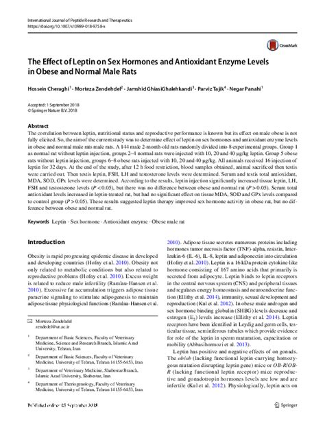 Pdf The Effect Of Leptin On Sex Hormones And Antioxidant Enzyme