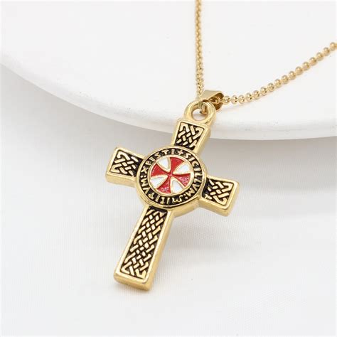 Knights Templar Cross Pendant Necklace Blue Islet