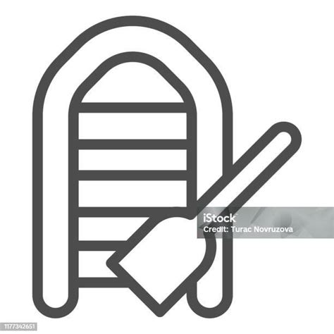 노 라인 아이콘 풍선 보트입니다 흰색에 격리 패들 벡터 그림보트 어부 선박 개요 스타일 디자인 웹 및 응용 프로그램을 위해 설계