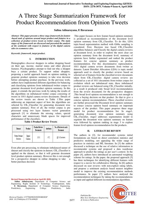Pdf A Three Stage Summarization Framework For Product Recommendation