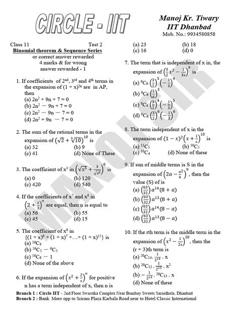 01 binomial theorem and sequence series class 11 pdf mathematical