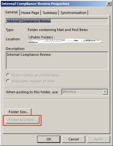 Solved Mail Enabled Public Folder Folder Assistant Greyed Out