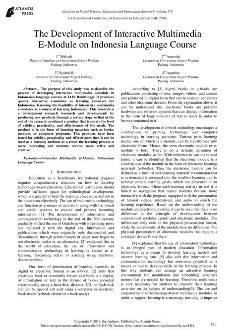 Pdf The Development Of Interactive Multimedia E Module On Indonesia Language Course