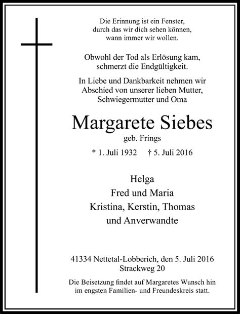 Alle Traueranzeigen für Margarete Siebes trauer rp online de