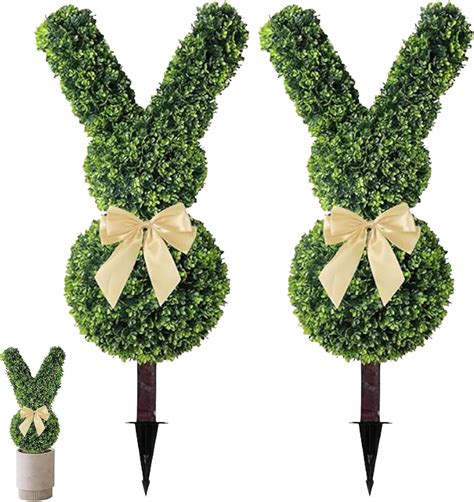 Bunny Topiary 355inch Green Artificial Bunny Shaped Topiary Tree Pot
