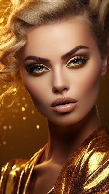 Photo A Woman With A Gold Face And Golden Makeup A Gold Glitter On Her Face Premium Ai