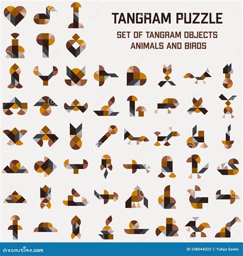 Set Of Tangram Puzzle Leaf With Different Schemas Stock Vector
