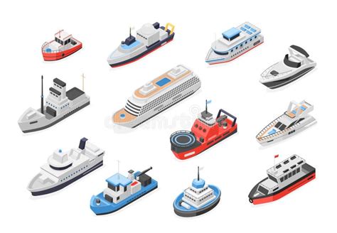 Isometric Sea Ships Passengers Cargo Military 3d Vessels Stock