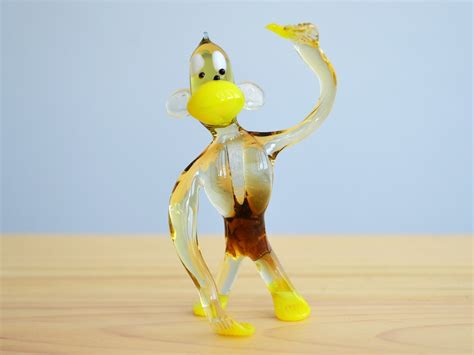 Glass Monkey Figurine Yellow Glass Monkey Animal Collectible Etsy