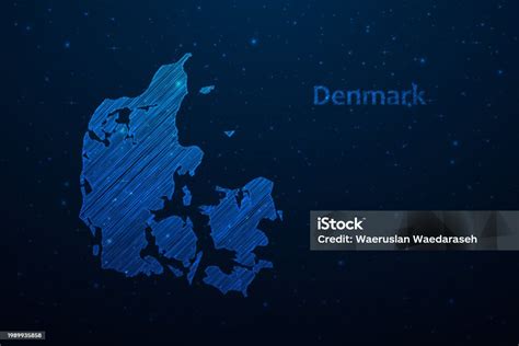 デンマークの地図手描きの落書きスケッチと国名紺色の背景に未来的なスタイルのベクトル マップベクトル図eps10 いたずら書きのベクター