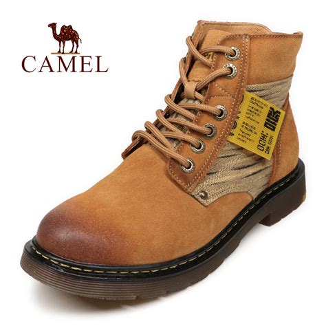 Camel骆驼男鞋秋冬季款高帮系带青年舒适户外休闲靴牛皮马丁靴子虎窝淘