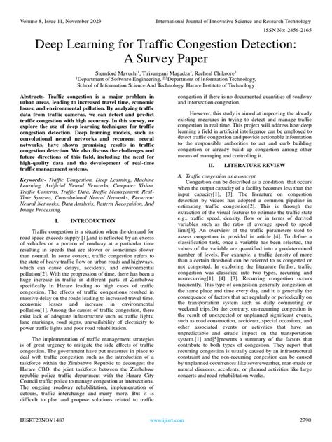 deep learning for traffic congestion detection a survey paper pdf