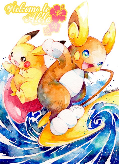 Pikachu Alolan Raichu And Surfing Pikachu Pokemon And 1 More Drawn