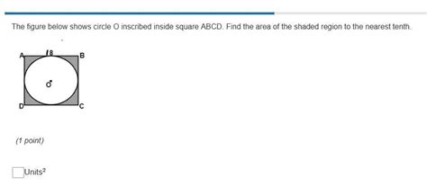 The figure below shows circle O inscribed inside square ABCD. Find the area of the shaded region ...