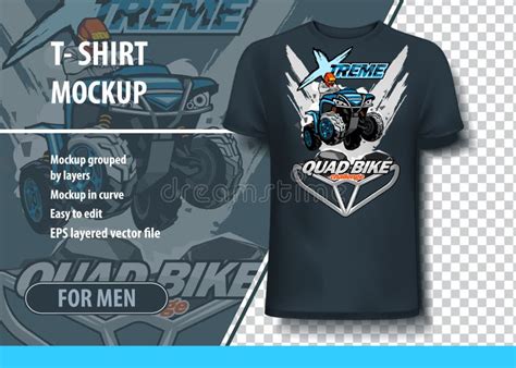 T Shirt Mock Up Template With ATV Quad Bike Challenge Editable Vector Layout Stock Vector