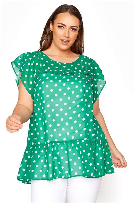 Emerald Green Polka Dot Frill Hem Tunic Yours Clothing