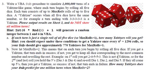 Solved 3 Write A Vba Sub Procedure To Simulate 1000000