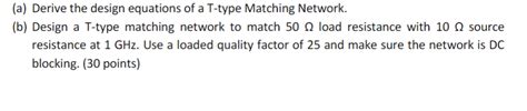 Solved A Derive The Design Equations Of A T Type Matching Chegg Com